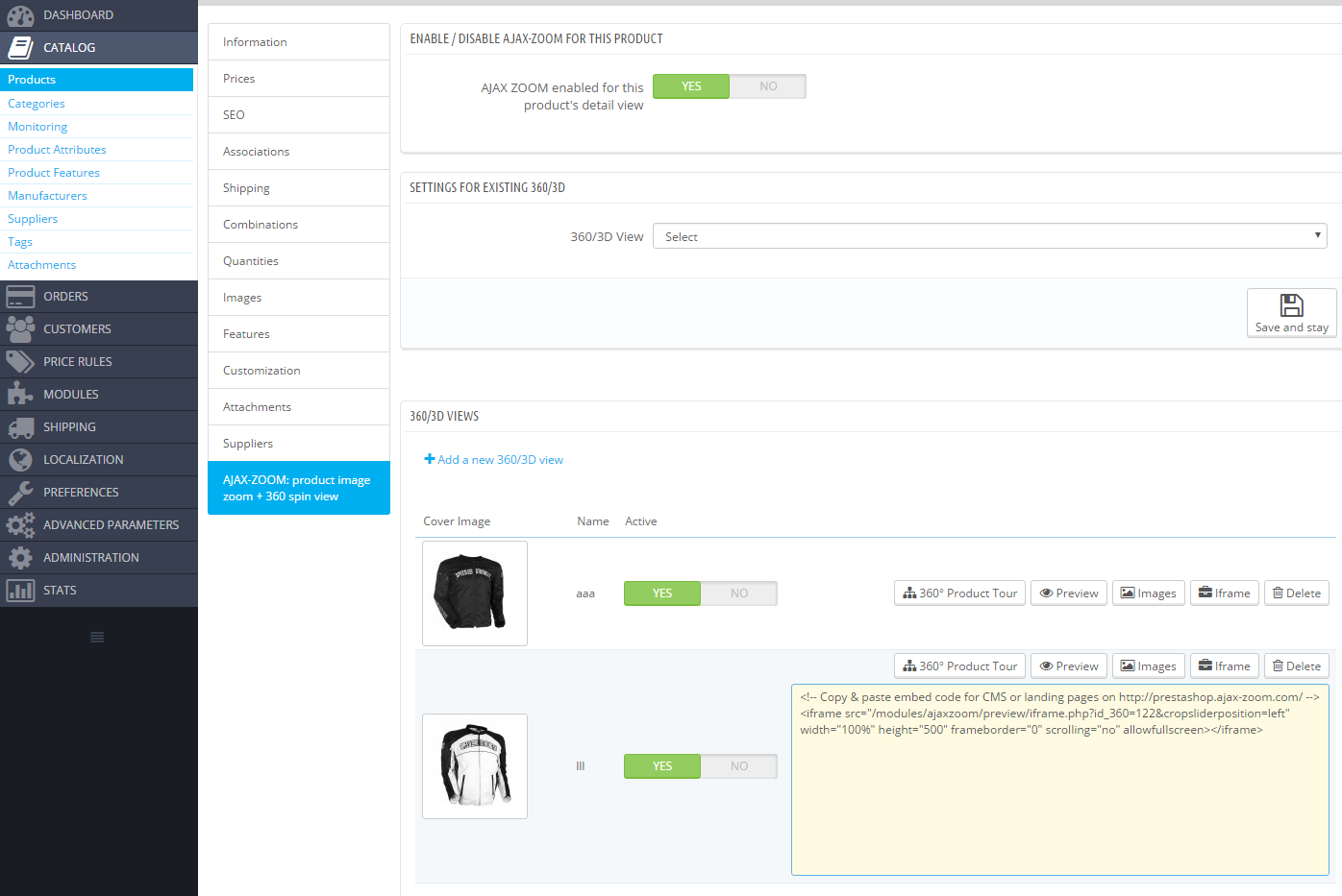 PrestaShop mouseover zoom + 360 spin + video module