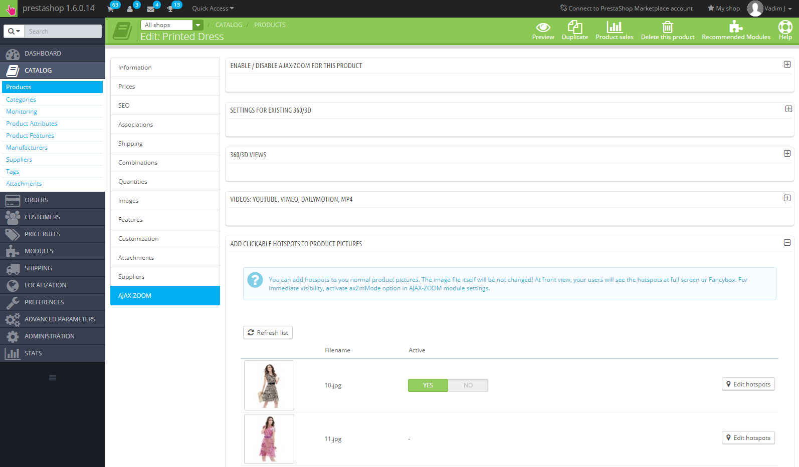 PrestaShop mouseover zoom + 360 spin + video module